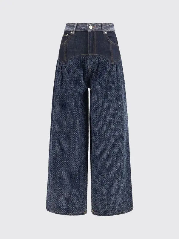 GANNI High-waisted Wide Leg Jeans In Patchwork Cotton Denim
