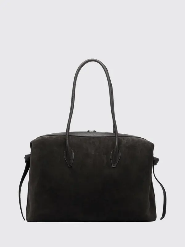 Yuzefi Brioche Large Suede Calfskin Shoulder Bag With Zip - Brown