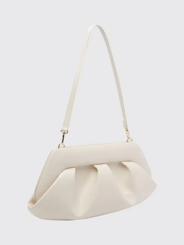 THEMOIRE Bios Clutch In Recycled Vegan Leather With Removable Handle - Ecru