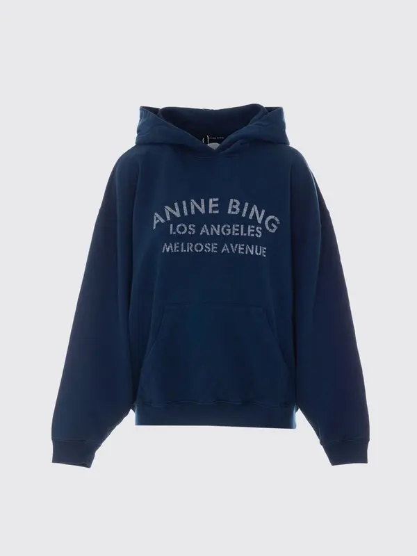 ANINE BING Cotton Hoodie With Contrast Logo And Kangaroo Pocket