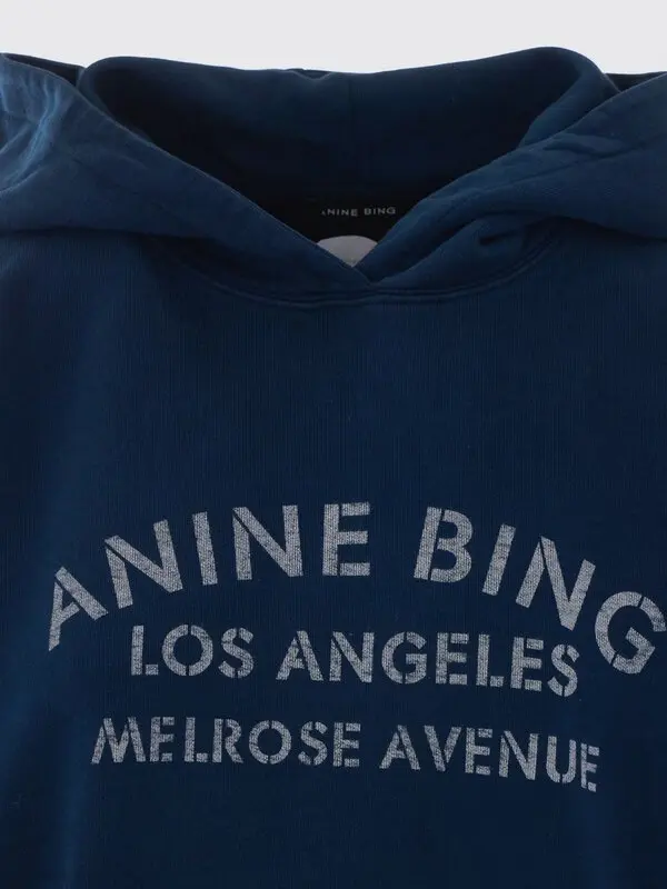 ANINE BING Cotton Hoodie With Contrast Logo And Kangaroo Pocket