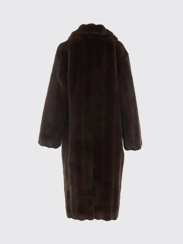 SWORD 6644 Long Single-breasted Faux Fur Coat With Button Closure