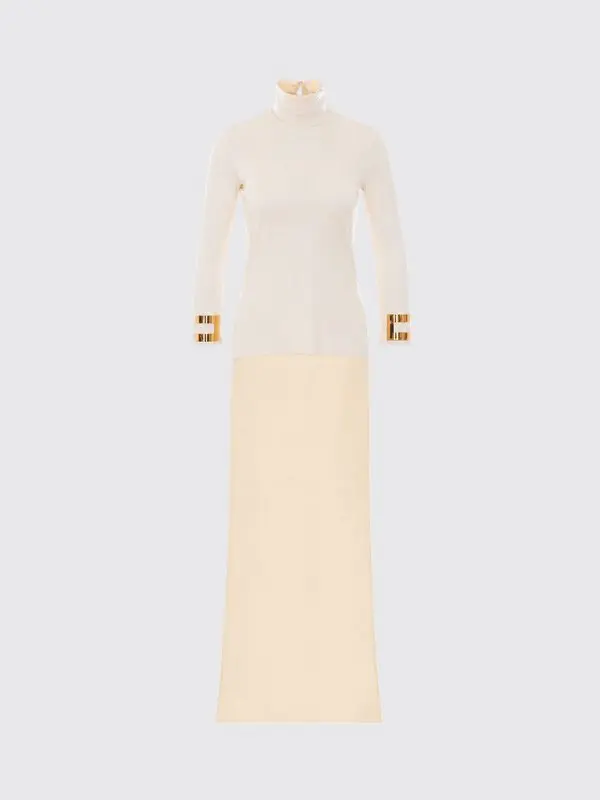 Elisabetta Franchi Long-sleeved Turtleneck Top In Jersey With An Asymmetric Hem