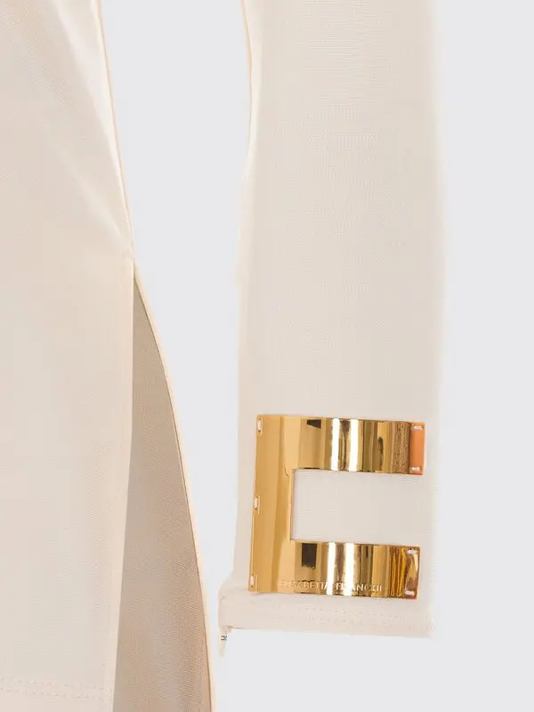 Elisabetta Franchi Long-sleeved Turtleneck Top In Jersey With An Asymmetric Hem