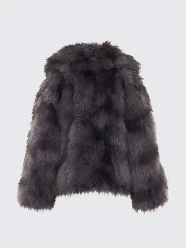 SWORD 6644 Short Single-breasted Faux Fur Jacket With A Relaxed Fit - Grey