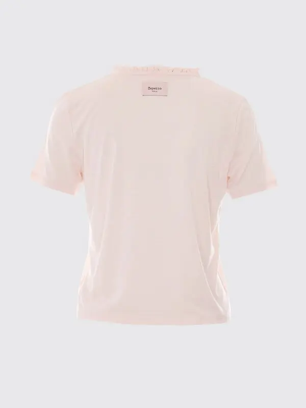 Repetto Short-sleeved Stretch Cotton T-shirt With Ruffled Collar - Pink