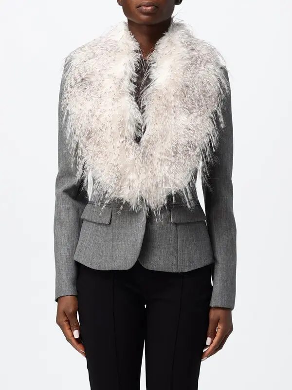 Elisabetta Franchi Slim Fit Virgin Wool Blazer With Fur Collar