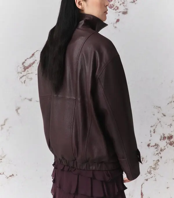 Marella Gathered Waist Leather Jacket