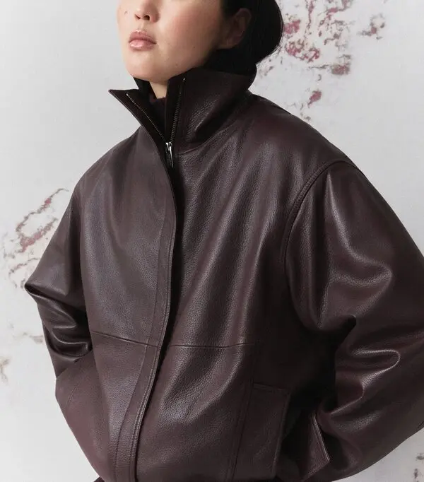Marella Gathered Waist Leather Jacket