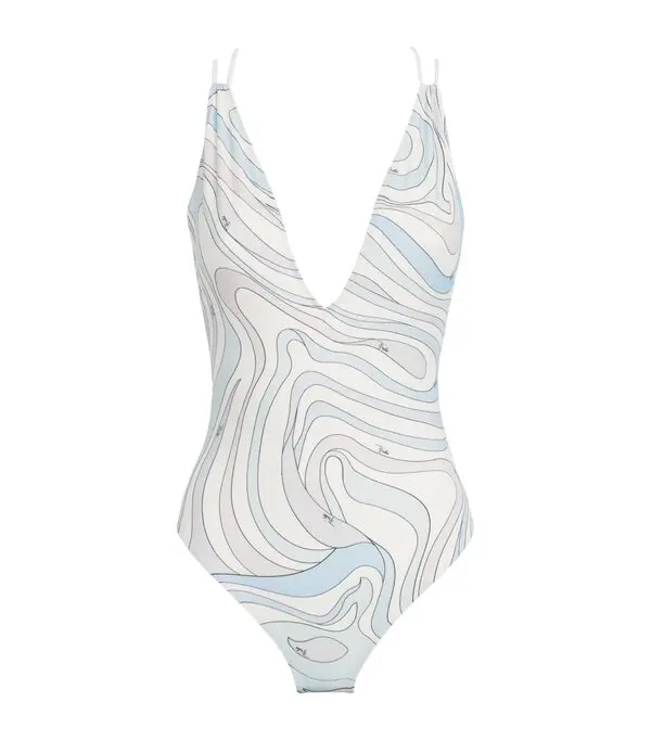 Emilio Pucci Marmo Print V-neck Swimsuit