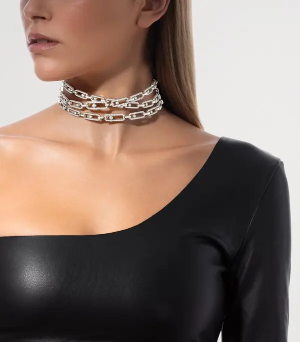 Messika Move Link White Gold And Diamond Multi-row Choker Necklace