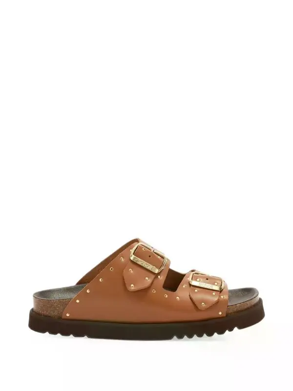 DR. SCHOLL'S SHOES Beatriz Studded Buckle Slippers - Brown