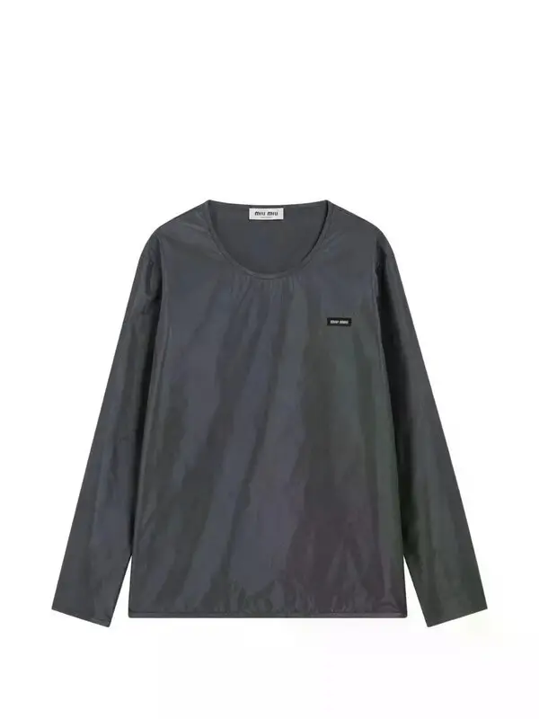 Miu Miu Logo-patch Long-sleeve Top - Grey