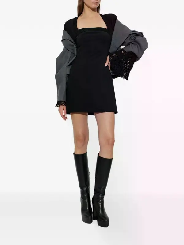 THE MANNEI Crochet-trim Flared-sleeve Mini Dress - Black