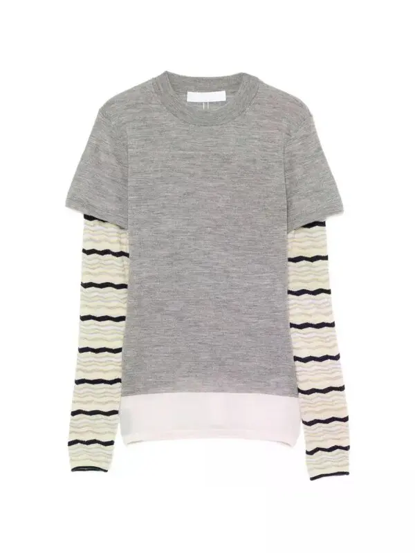 CUDDLEUP Layered-sleeve Fine-knit T-shirt