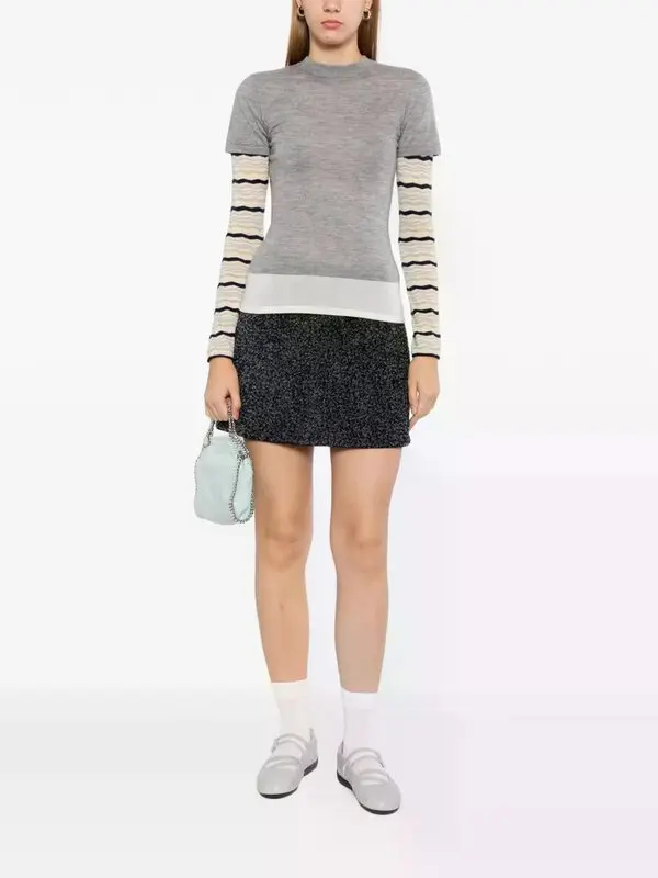 CUDDLEUP Layered-sleeve Fine-knit T-shirt
