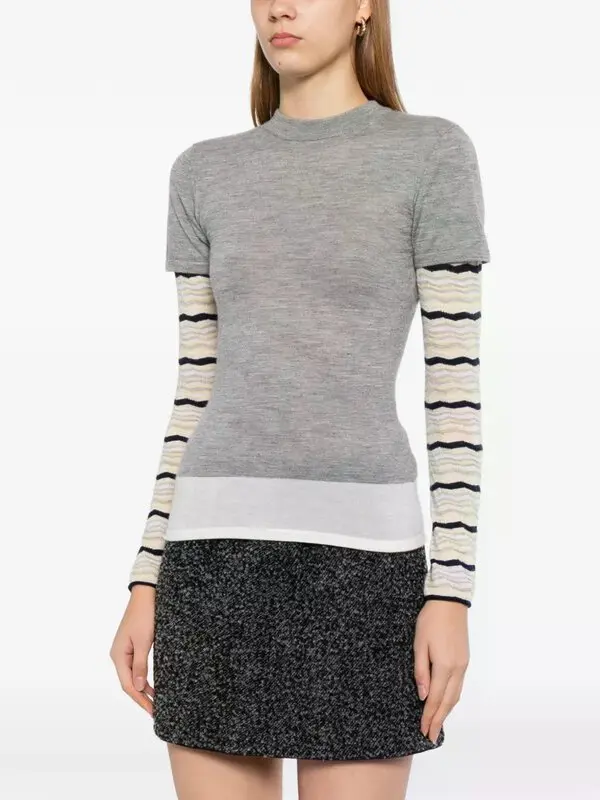 CUDDLEUP Layered-sleeve Fine-knit T-shirt