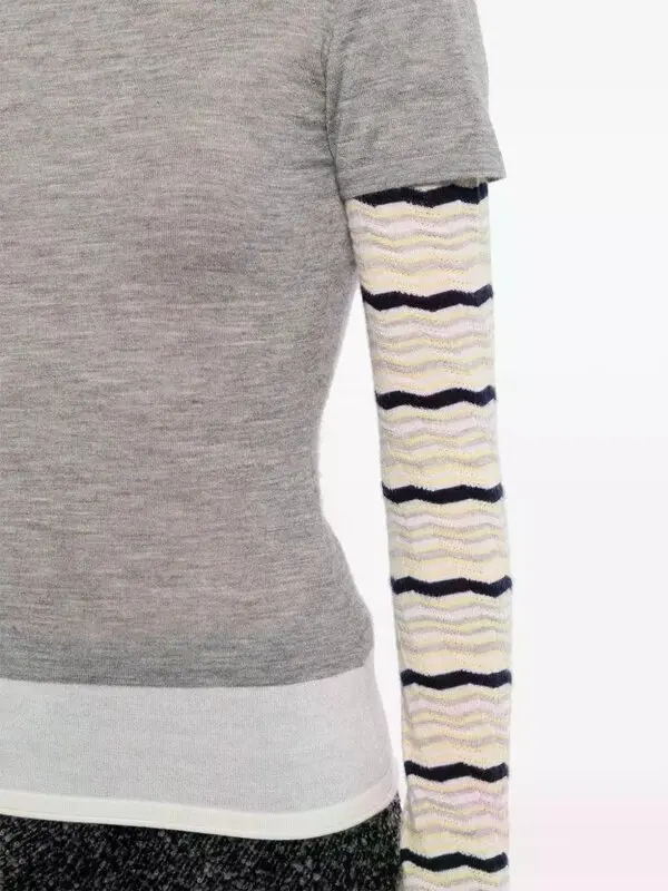 CUDDLEUP Layered-sleeve Fine-knit T-shirt