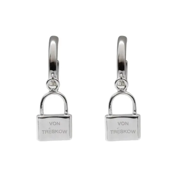 VON TRESKOW Huggie Hoop Earrings With Vt Lock - Silver