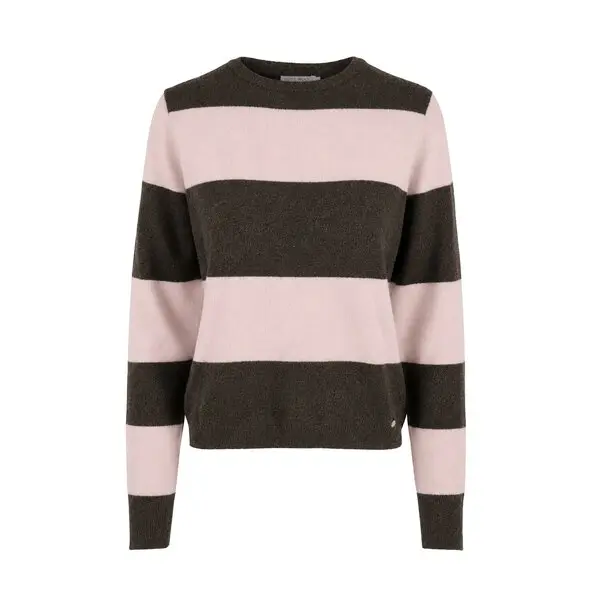 TIRILLM Sasha Basic Cashmere Pullover With Round Neck, Stripes In Mull Melange And Light Pink