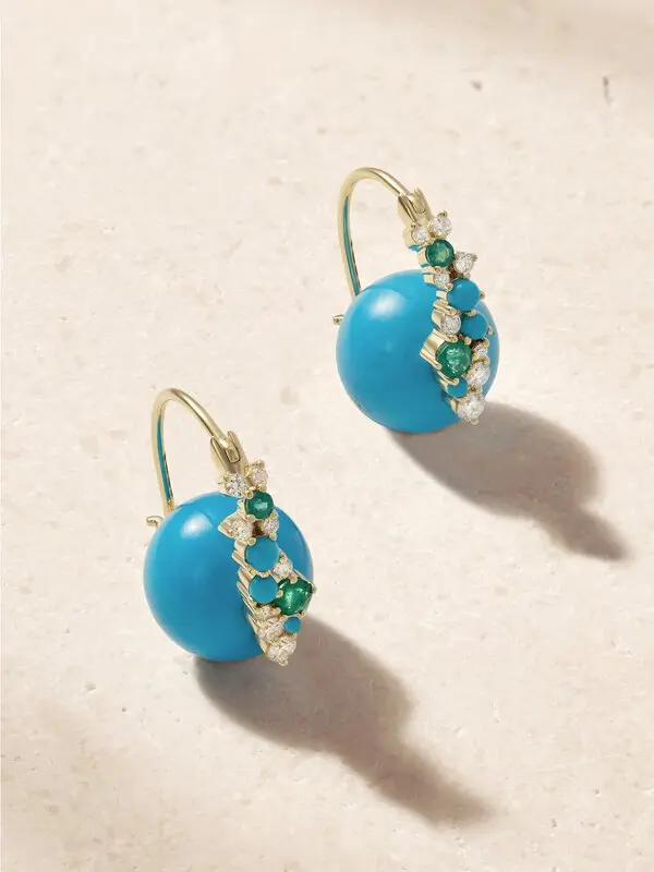 SYDNEY EVAN 14-karat Gold, Diamond, Emerald And Turquoise Earrings