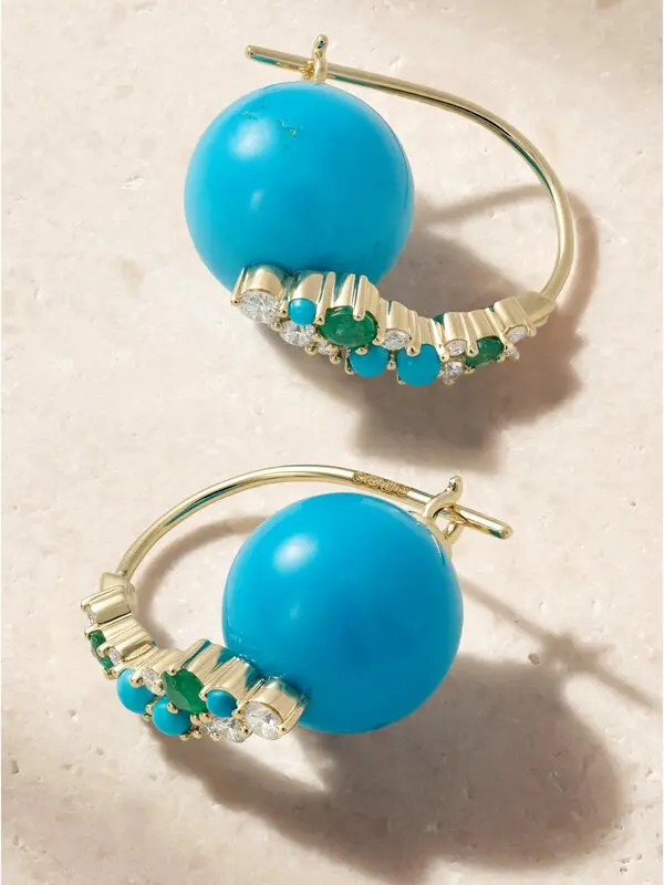 SYDNEY EVAN 14-karat Gold, Diamond, Emerald And Turquoise Earrings