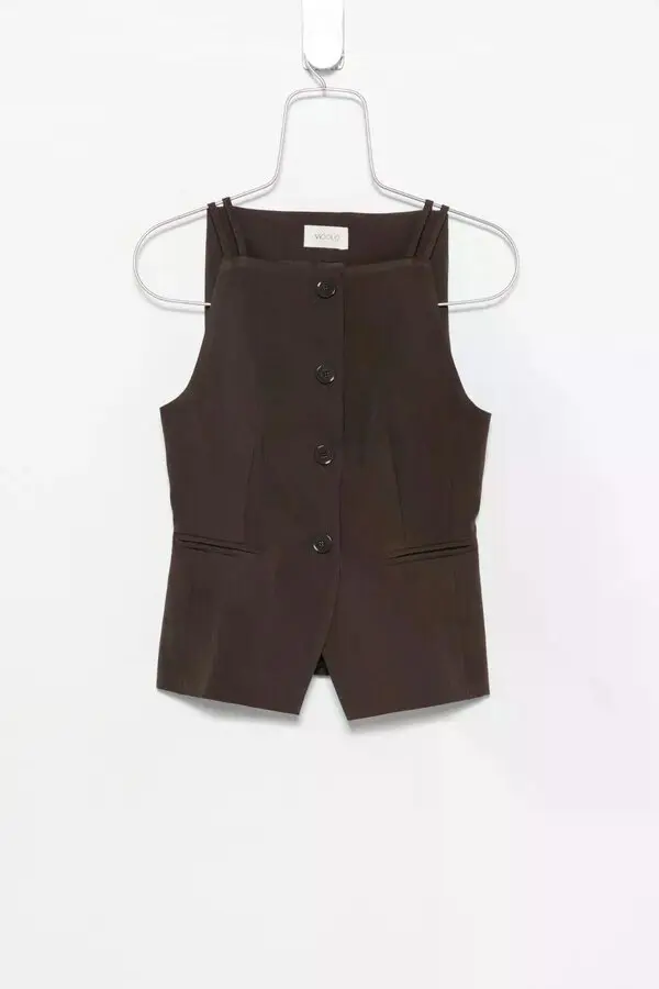 VICOLO Button-up Sleeveless Top - Brown