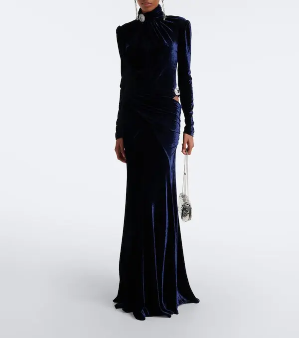 Rabanne Draped Embellished Velvet Maxi Skirt