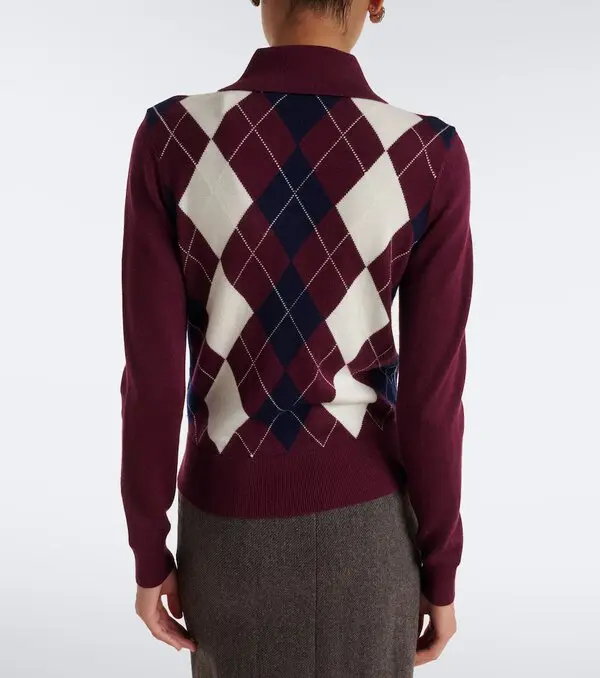SELF-PORTRAIT Argyle Wool Polo Sweater