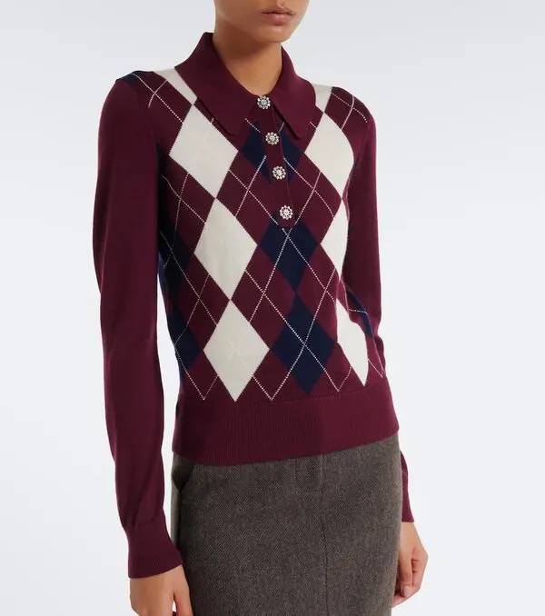 SELF-PORTRAIT Argyle Wool Polo Sweater