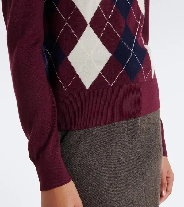 SELF-PORTRAIT Argyle Wool Polo Sweater