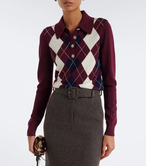 SELF-PORTRAIT Argyle Wool Polo Sweater
