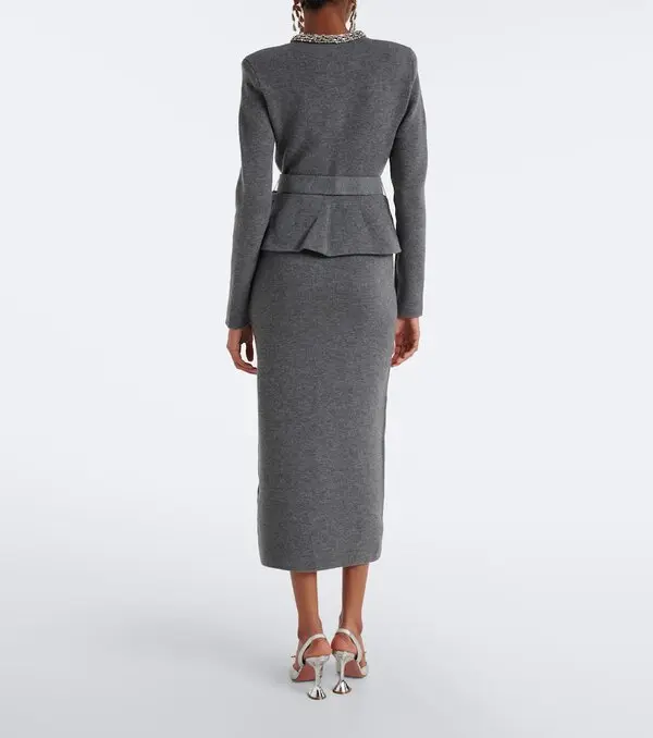 SELF-PORTRAIT Peplum Wool And Cotton-blend Midi Dress