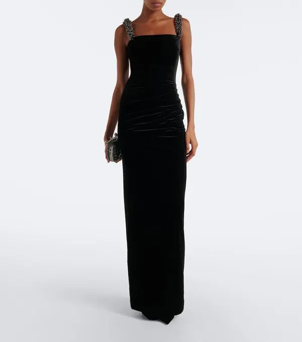 SELF-PORTRAIT Draped Embellished Velvet Gown