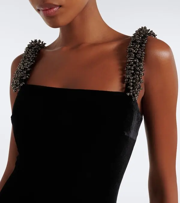 SELF-PORTRAIT Draped Embellished Velvet Gown