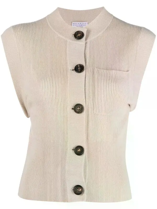 Brunello Cucinelli Ribbed-knit Button-up Waistcoat - Neutrals