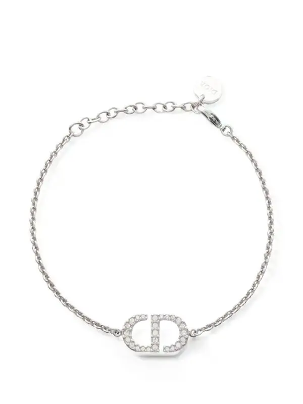 Dior 2010s Cd Logo-detail Rhinestone Bracelet - Silver