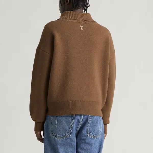 AMI Paris Compact Wool Buttoned Collar Jumper