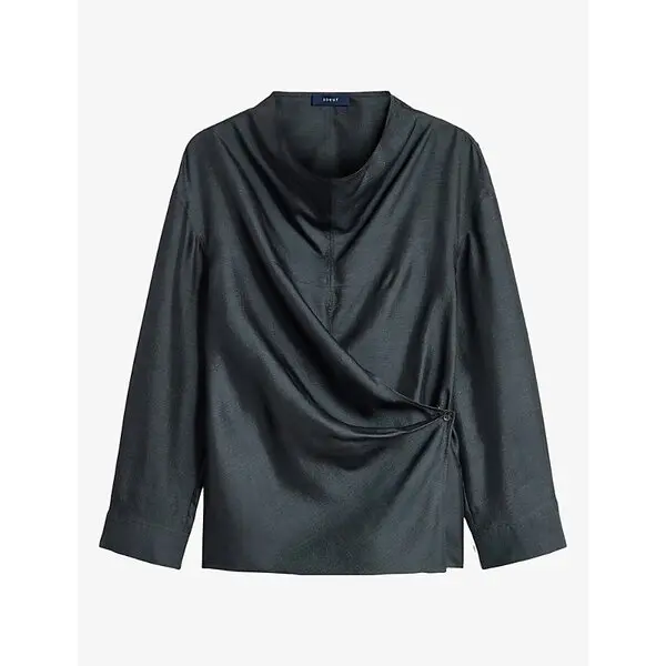 Soeur Jenny Cowl-neck Long-sleeve Silk Blouse