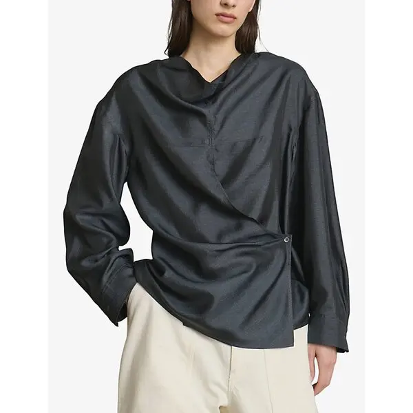 Soeur Jenny Cowl-neck Long-sleeve Silk Blouse