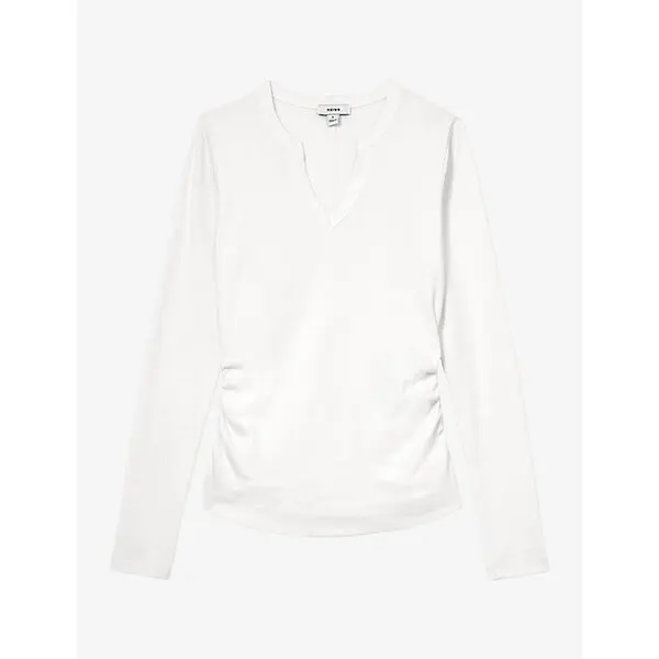 REISS Athena Notch-neck Stretch-cotton Top - White