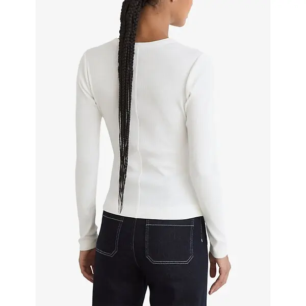 REISS Athena Notch-neck Stretch-cotton Top