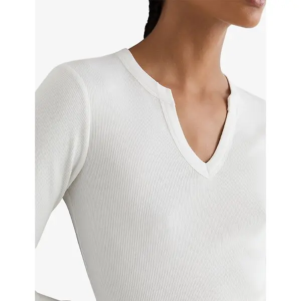 REISS Athena Notch-neck Stretch-cotton Top