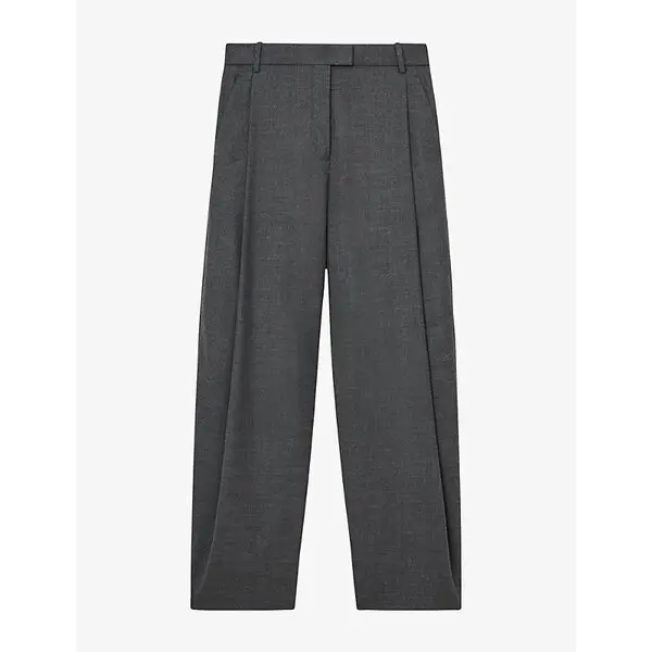 REISS Aries Barrel-leg High-rise Wool-blend Trousers - Grey