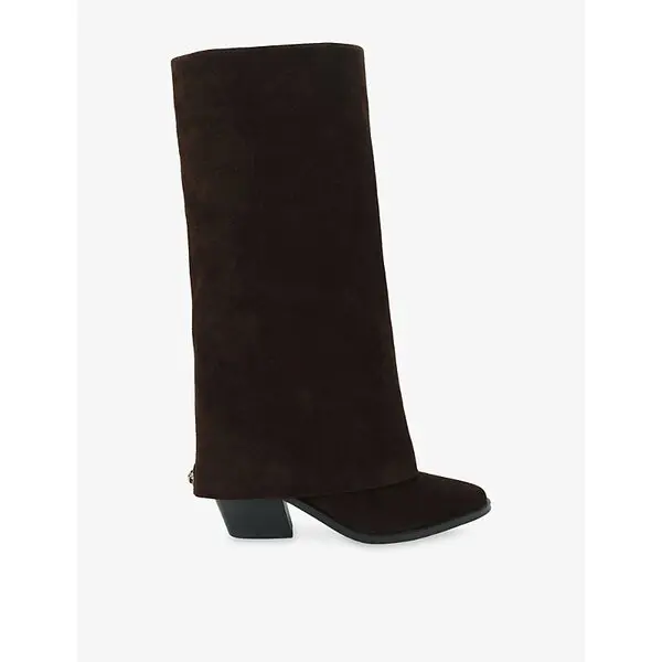 Kurt Geiger Mag Folded Suede Knee-high Boots - Dk.brn Com