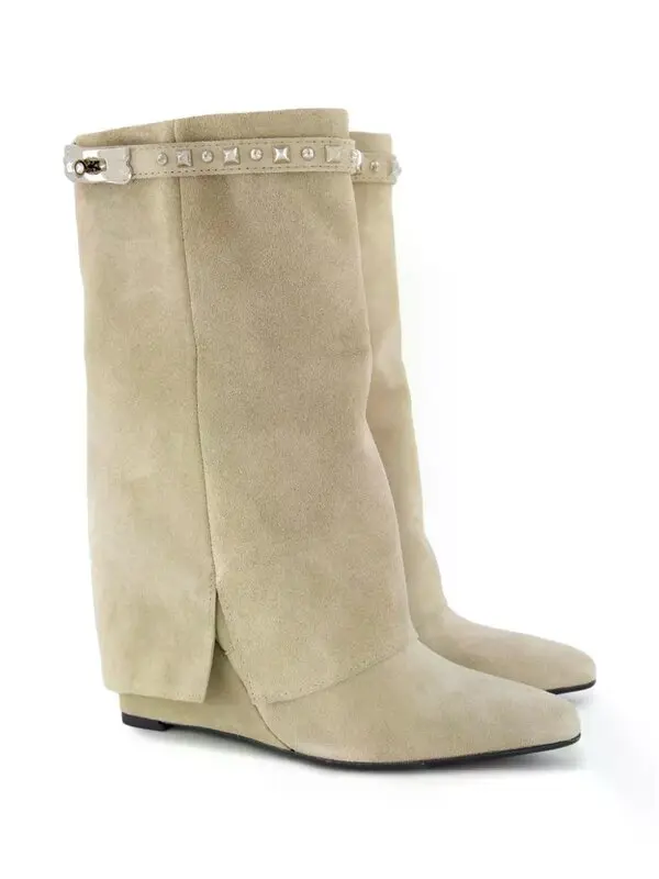 GIBALDI Studded Suede Wedge Boots - Neutrals