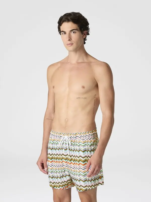 Missoni Mid-length Swim Shorts With Irregular Zigzag Print