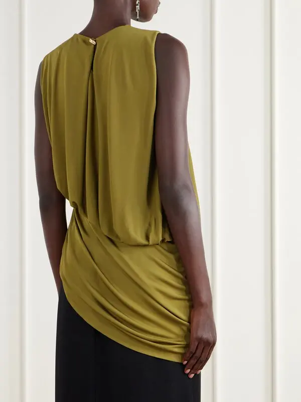 ABADIA Draped Gathered Stretch-jersey Blouse
