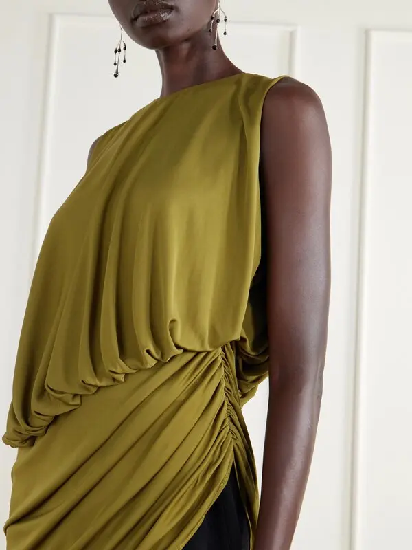 ABADIA Draped Gathered Stretch-jersey Blouse