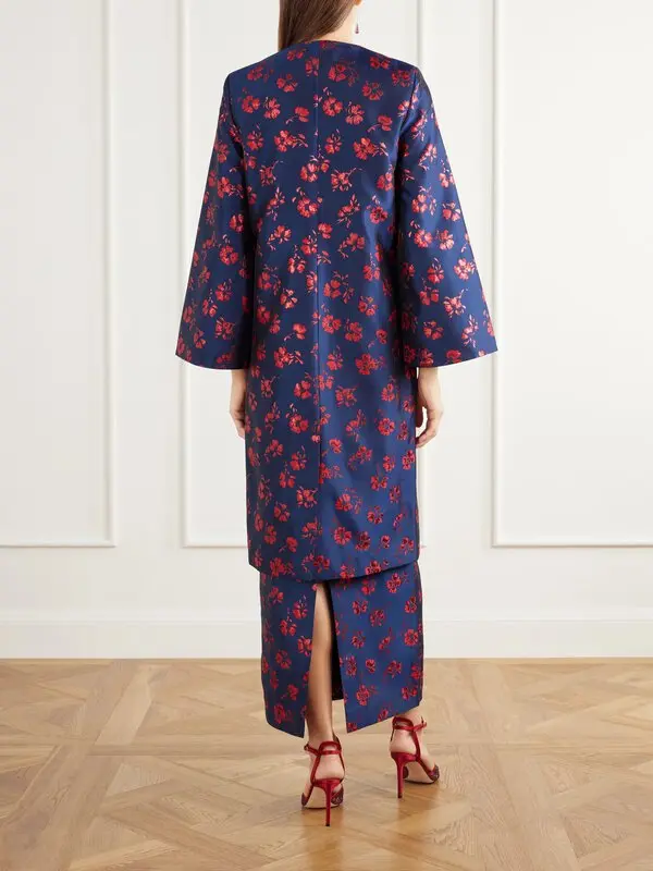 DESTREE Ruby Floral-jacquard Taffeta Coat